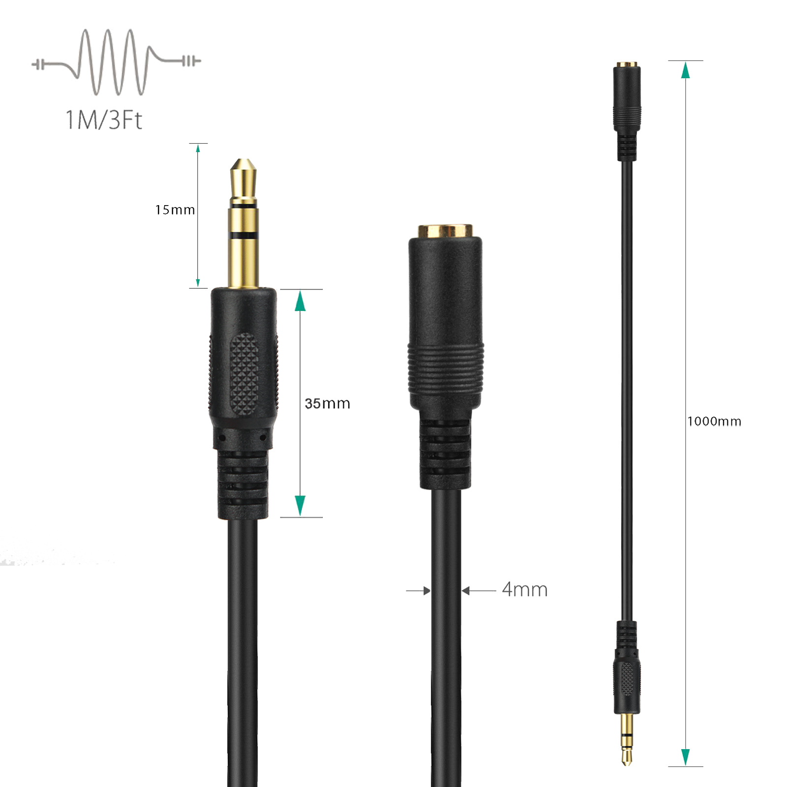 Long Copper Wire 25ft Aux Cable (3.5mm M/F Auxiliary Audio Cable) with ...