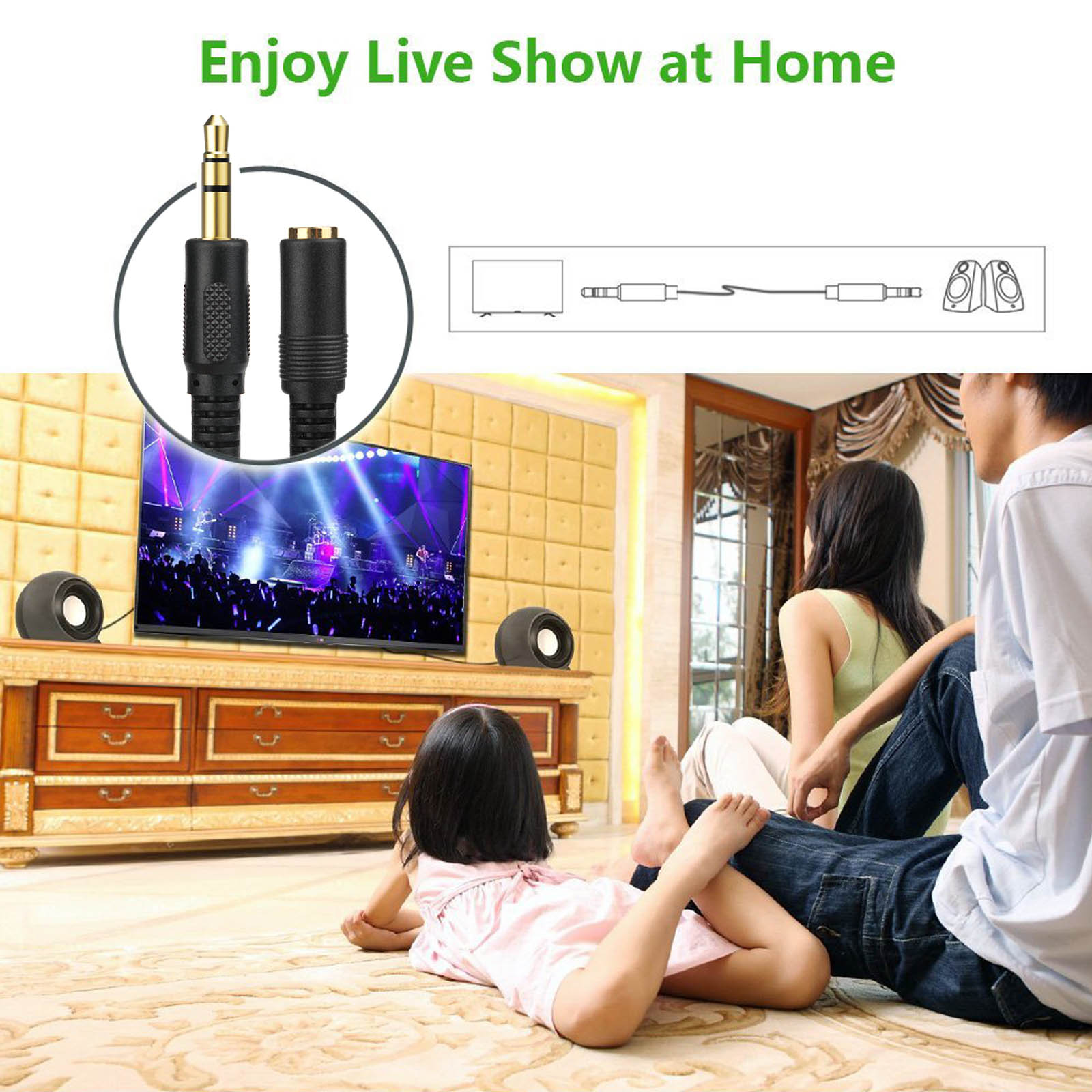 Long Copper Wire 25ft Aux Cable (3.5mm M/F Auxiliary Audio Cable) with ...