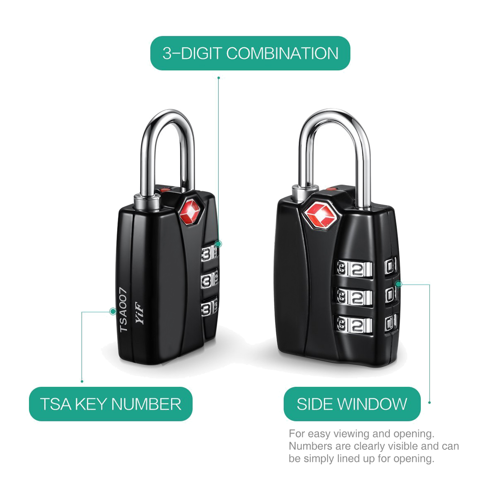 Open Alert Indicator TSA Approved 3 Digit Luggage Locks for Travel ...