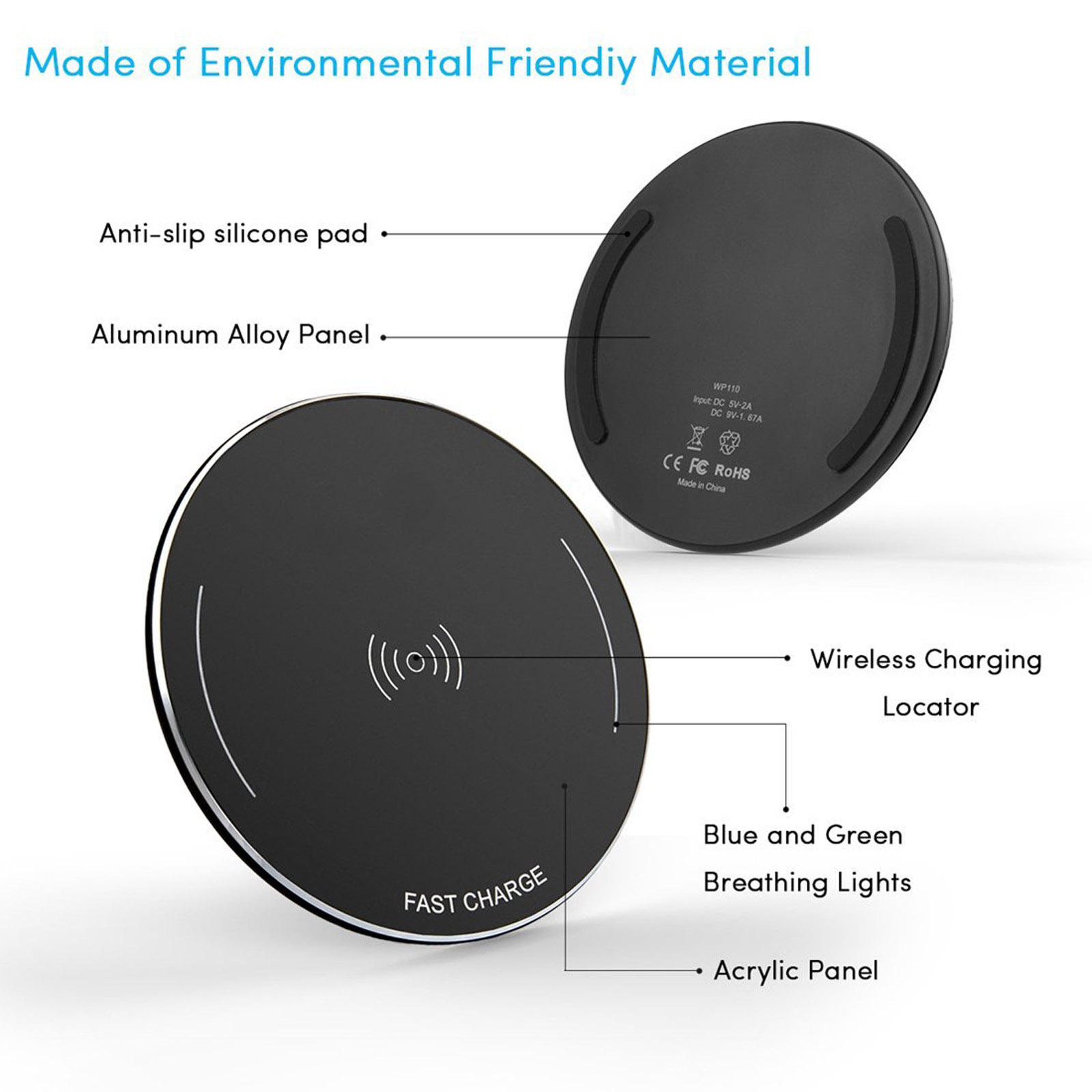 2018 Newest 15W Fast Mode Wireless Charging Pad Qi Wireless Charger Mat ...