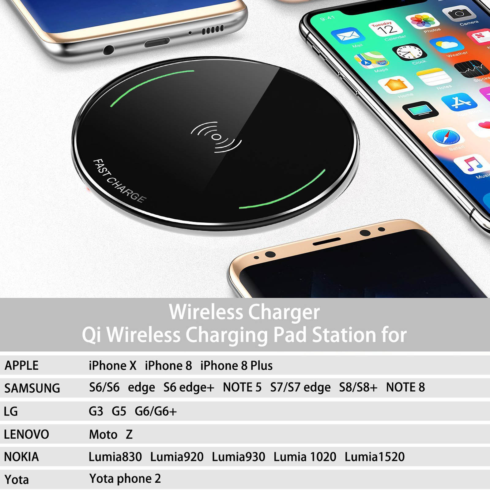 2018 Newest 15W Fast Mode Wireless Charging Pad Qi Wireless Charger Mat ...