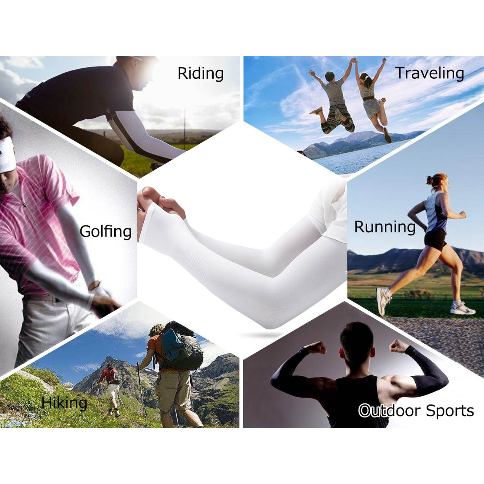 Sports Arm Sleeves (UPF 50+) UV Sun Protection Anti-Slip Basketball Gym ...