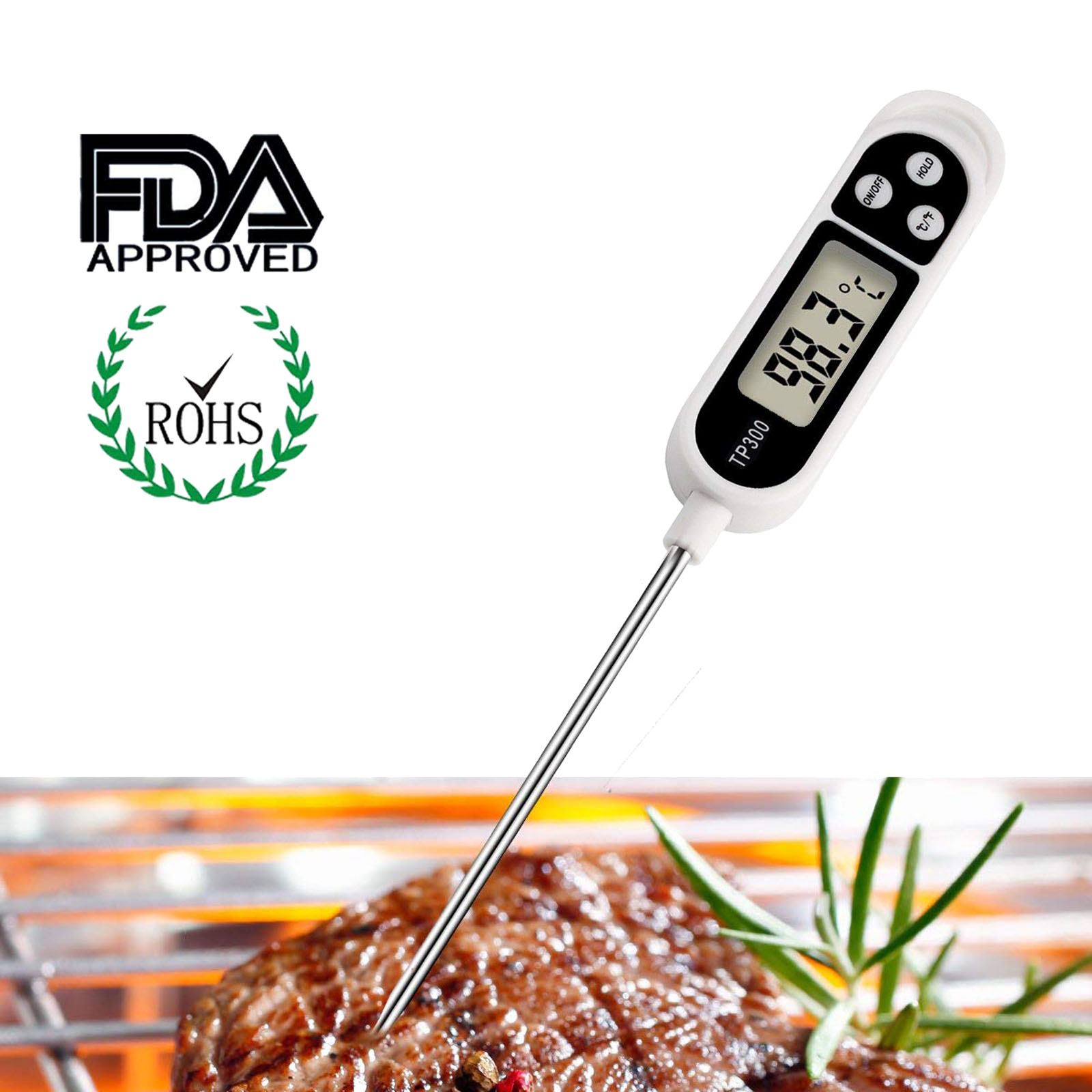 Ultra-Fast Read Digital Food Cooking Thermometer with LCD & Long Probe ...
