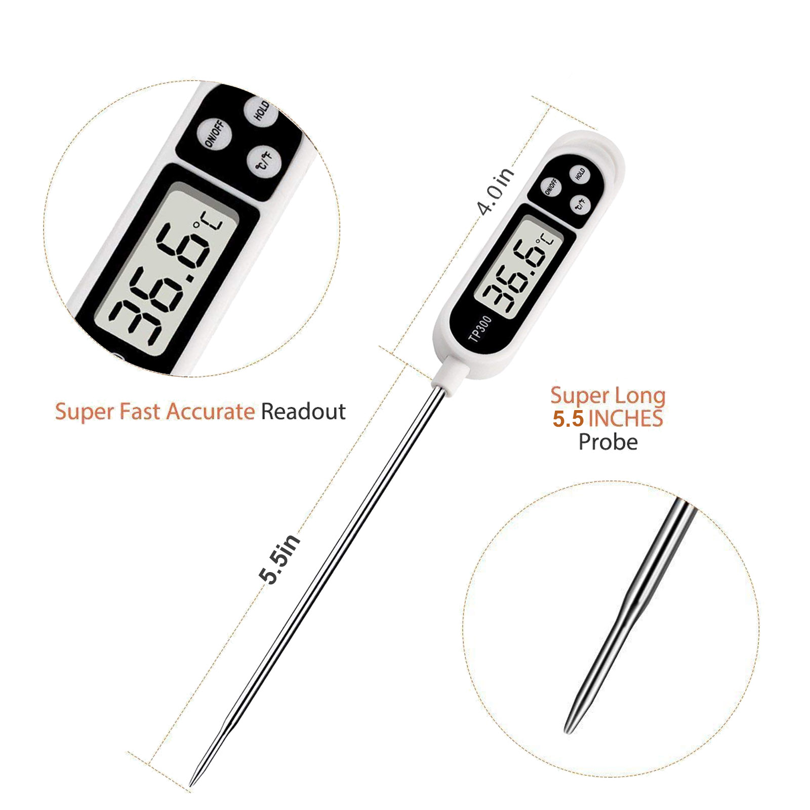 Ultra-Fast Read Digital Food Cooking Thermometer with LCD & Long Probe ...