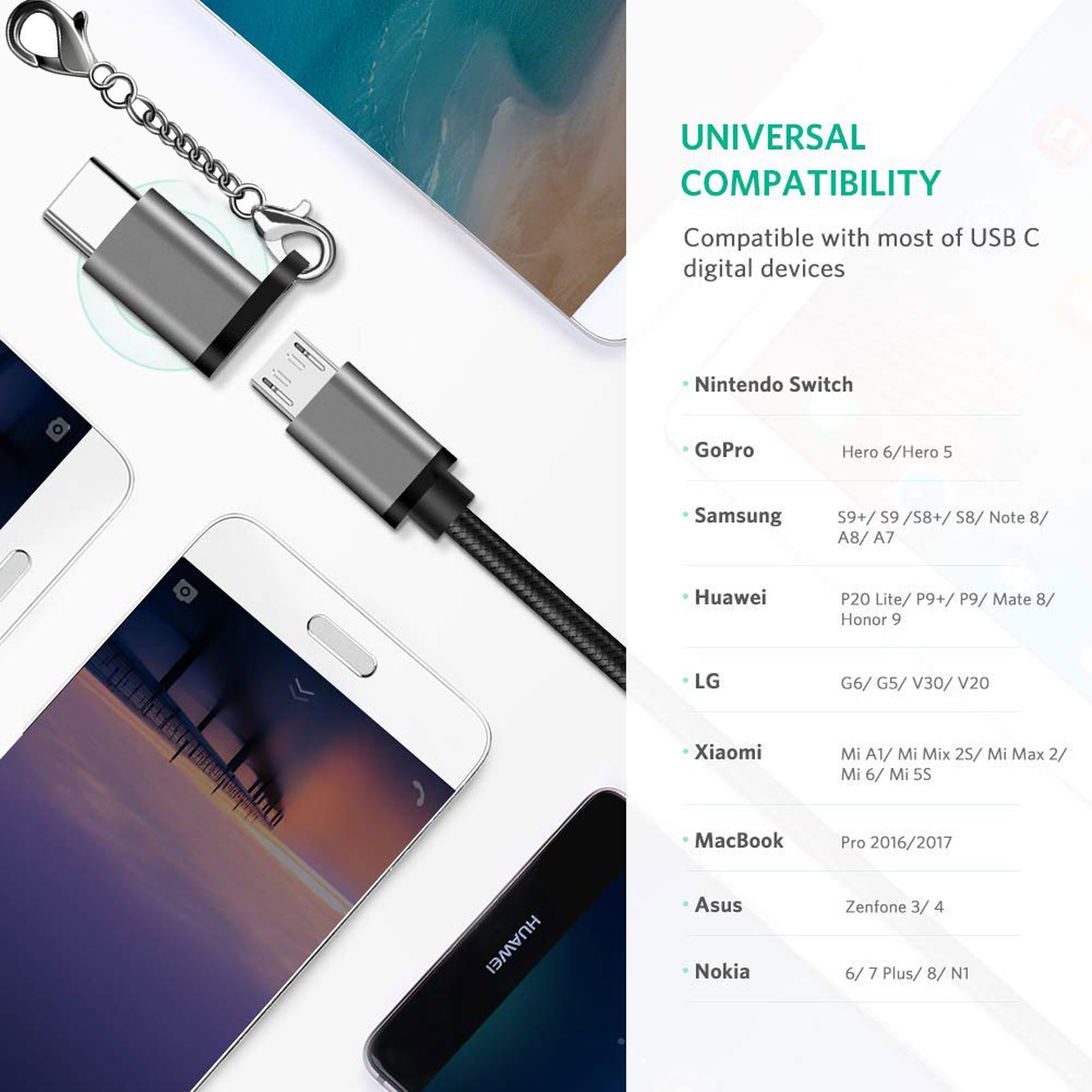 Aluminum USB Type C to Micro USB Convert Connector with Keychain ...