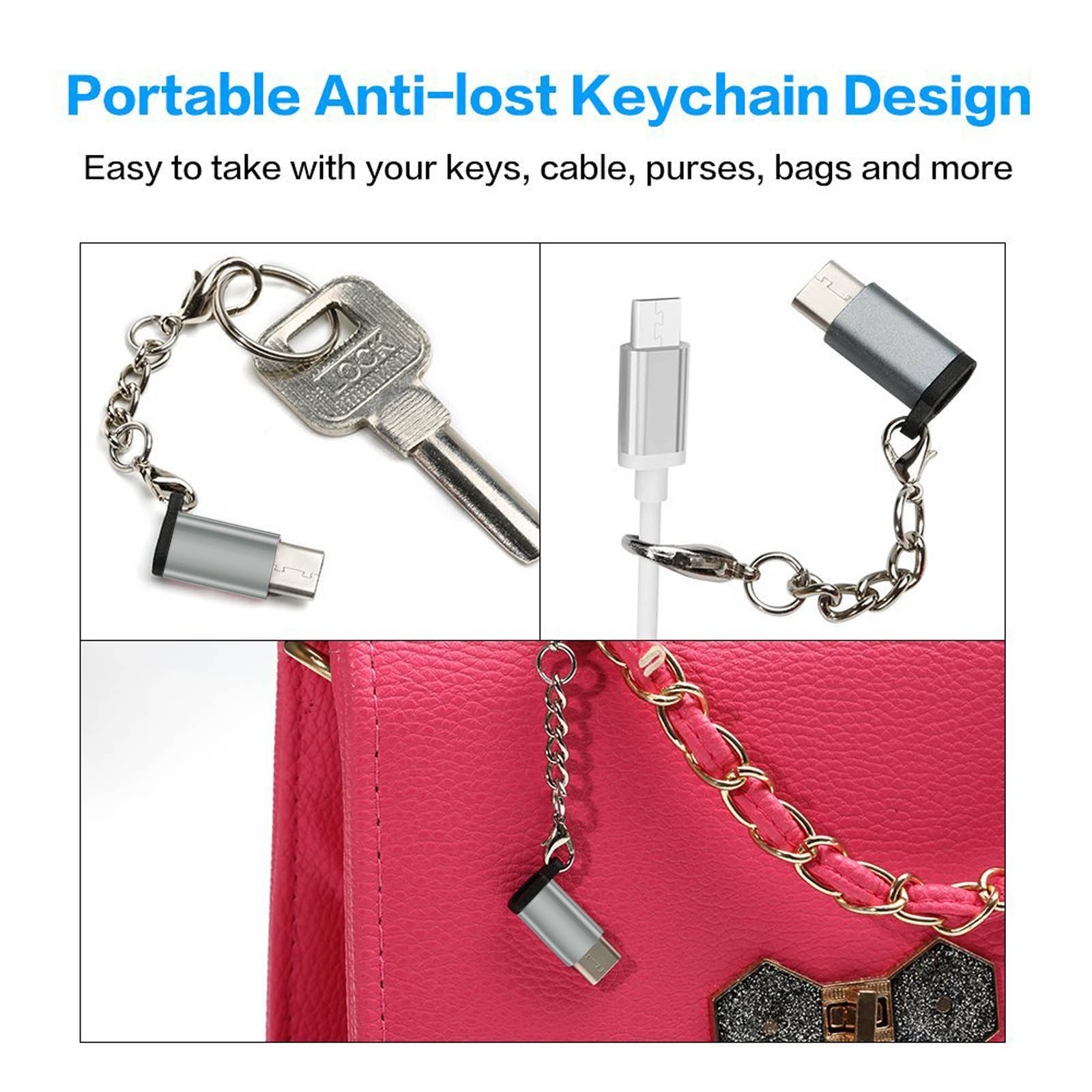 Aluminum USB Type C to Micro USB Convert Connector with Keychain ...