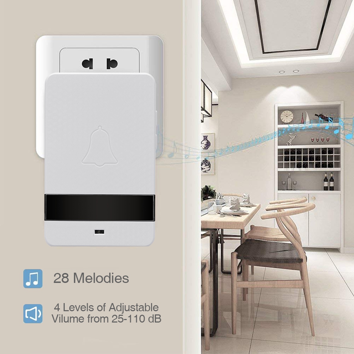 Weatherproof Wall Plug-in Cordless Door Bell Chime Kit with 28 Tunes ...