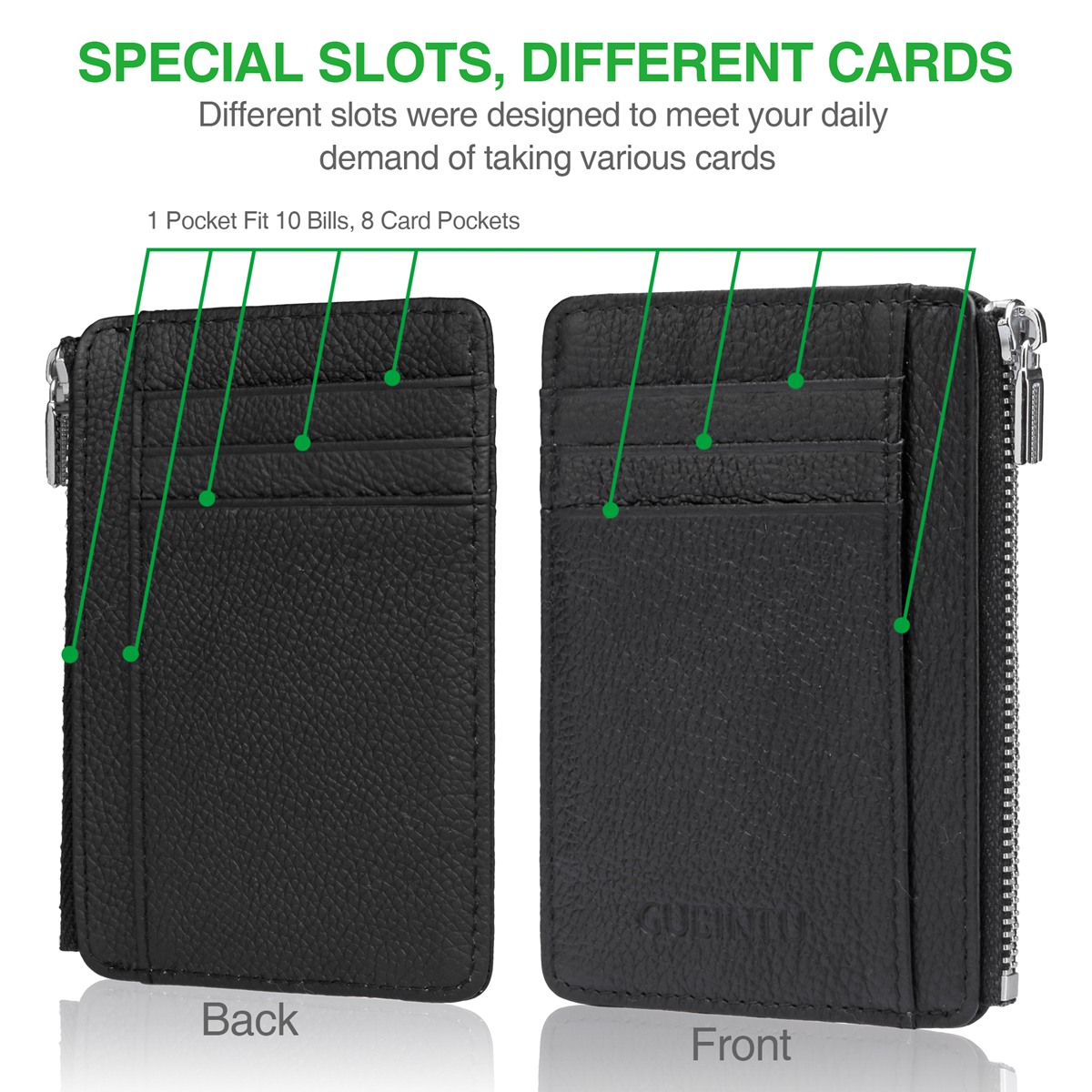 Anti-theft Slim Wallet RFID Front Pocket Wallet with Zipper Card Holder ...